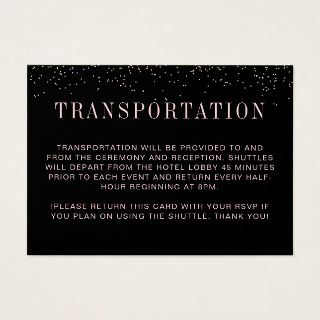 Modern Black Pink Wedding Transportation Card | Zazzle