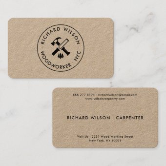 Modern black professional carpenter logo kraft business card | Zazzle
