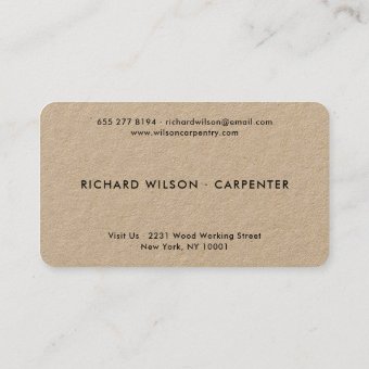 Modern black professional carpenter logo kraft business card | Zazzle