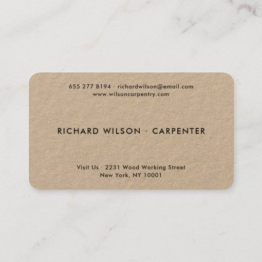 Modern black professional carpenter logo kraft business card | Zazzle