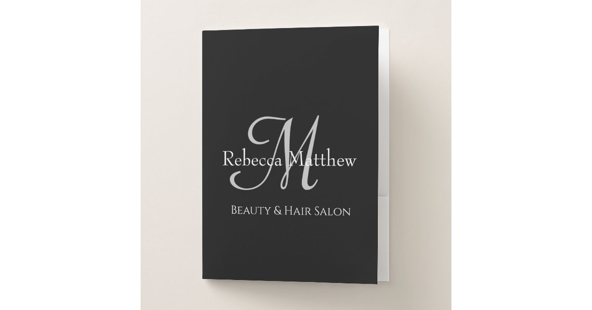 Modern Black Professional Personalised Monogram Pocket Folder | Zazzle
