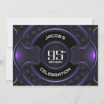 Modern Black Purple 95th Birthday Party Invitation | Zazzle