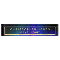 Modern Black Purple Outer Space Nebula Desk Name Plate | Zazzle