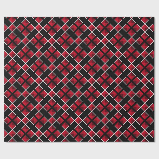 Modern black red checkered wrapping paper | Zazzle