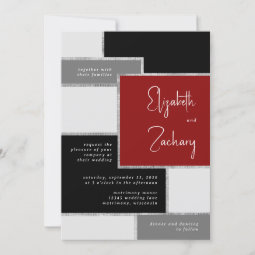 Modern Black Red Gray Silver Wedding Invitation | Zazzle