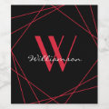 Modern Black Red Monogram Name Script Geometric Wine Label | Zazzle