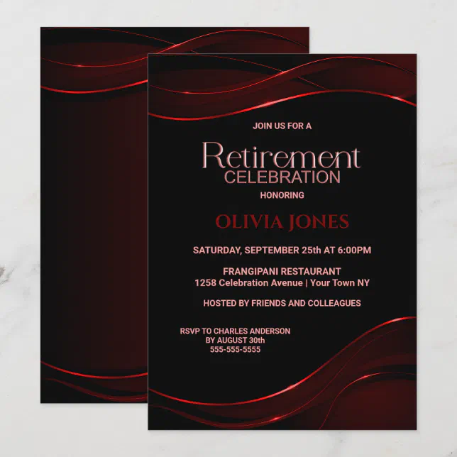 Modern Black Red Retirement Celebration Invitation | Zazzle