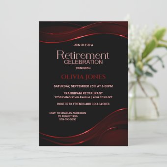 Modern Black Red Retirement Celebration Invitation | Zazzle