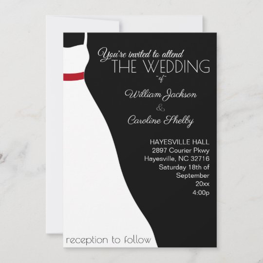 Modern Black Red Wedding Dress Wedding Invitation | Zazzle.com