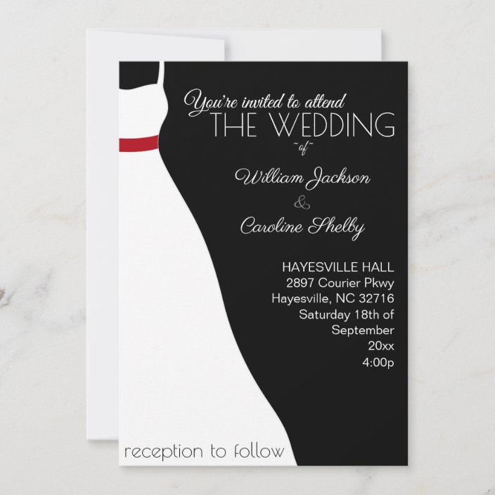 Modern Black Red Wedding Dress Wedding Invitation | Zazzle.com
