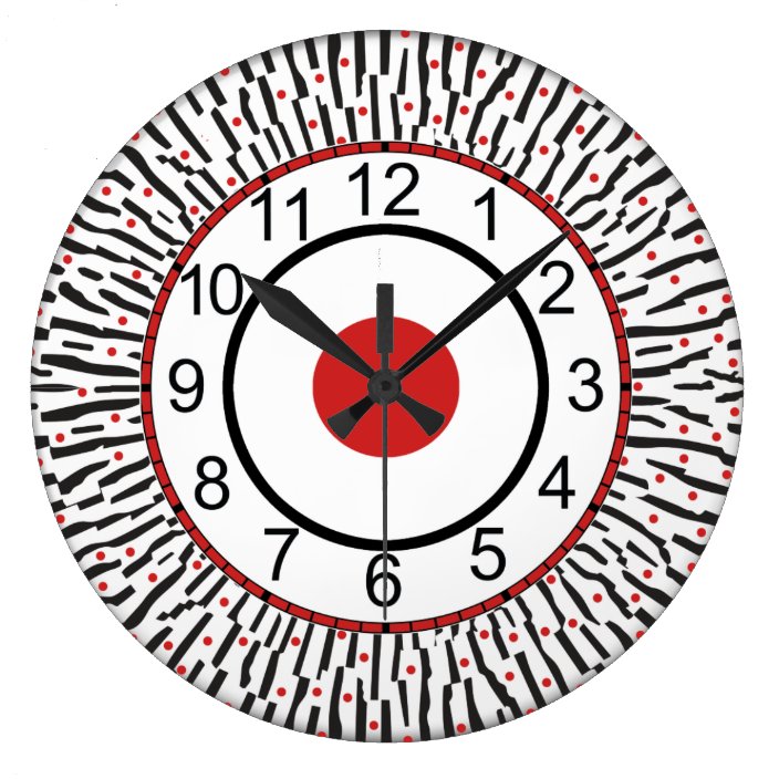 Modern black, red, white round wall clock | Zazzle.com