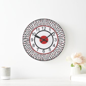 Modern black, red, white round wall clock | Zazzle