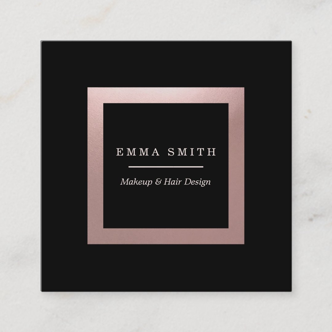 Modern Black Rose Gold Frame Professional Square Square Business Card ...