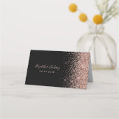 Modern Black Rose Gold Glitter Edge Wedding Place Card | Zazzle