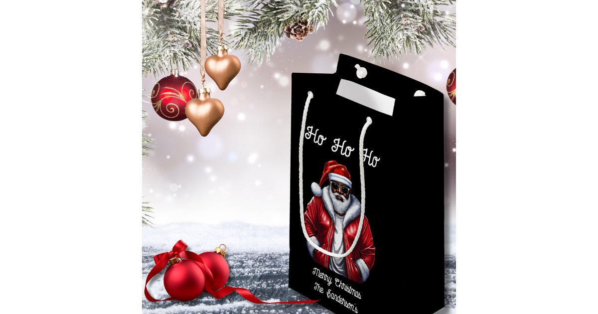 Modern Black Santa Cool African American Christmas Small Gift Bag | Zazzle