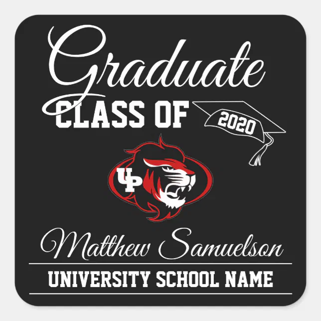 Modern Black School GRADUATION | add LOGO Square Sticker | Zazzle