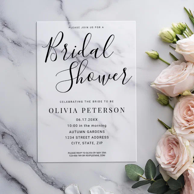 Modern Black Script Bridal Shower Invitation | Zazzle