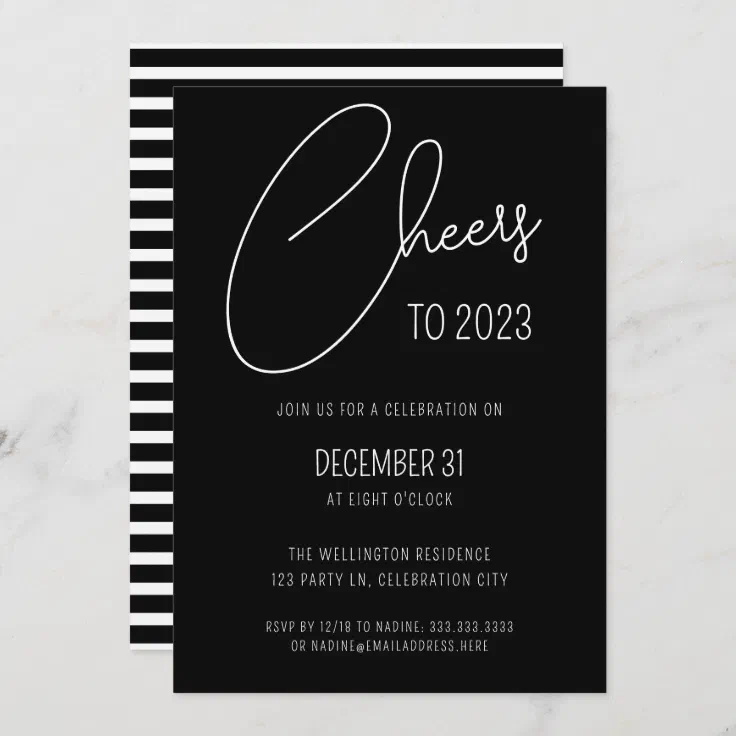 Modern Black Script Cheers New Years Eve Party Invitation | Zazzle
