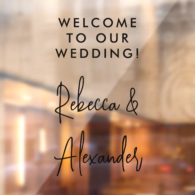 Modern Black Script Couples Names Wedding Welcome Window Cling | Zazzle