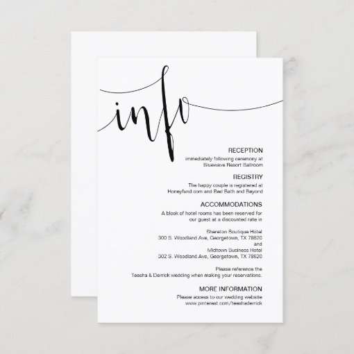 Modern Black Script, Editable Wedding Details Enclosure Card | Zazzle