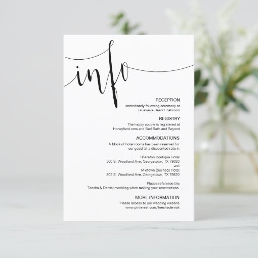 Modern Black Script, Editable Wedding Details Enclosure Card | Zazzle