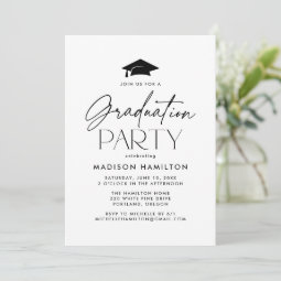 Modern Black Script Graduation Party Invitation | Zazzle