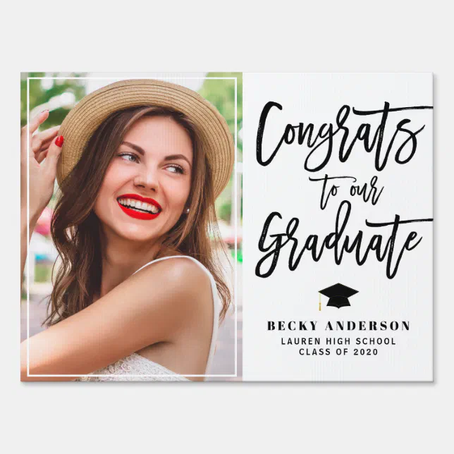 Modern black script graduation yard sign | Zazzle