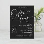 Modern Black Script Logo Business Open House Invitation | Zazzle