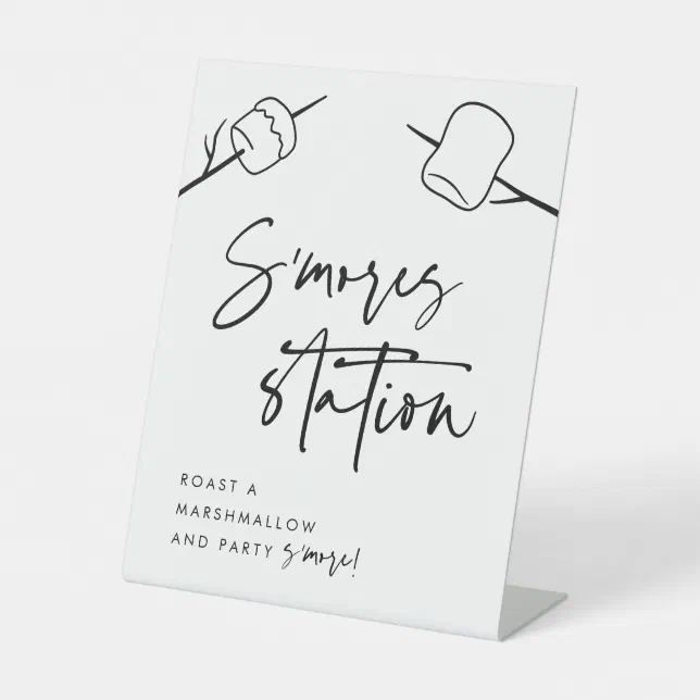 Modern Black Script Marshmallow S'mores Station Pedestal Sign | Zazzle