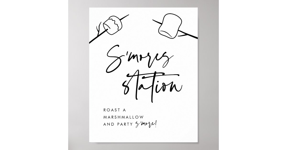 Modern Black Script Marshmallow S'mores Station Poster | Zazzle