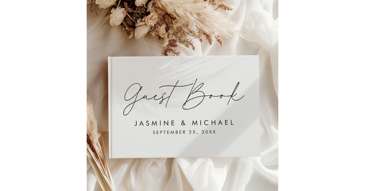 Modern Black Script Photo Wedding Guest Book | Zazzle