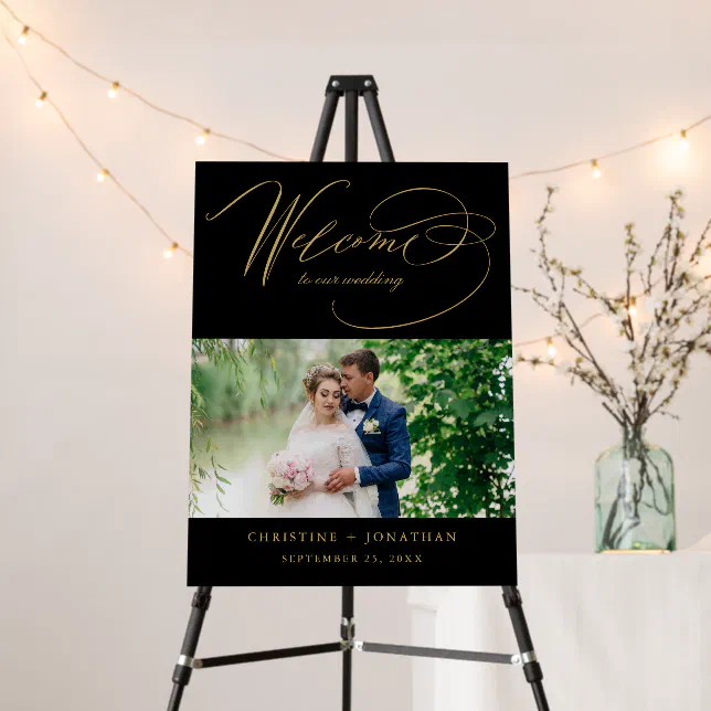 Modern Black Script Photo Wedding Welcome Sign | Zazzle