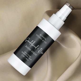 Modern Black Script Room Spray Bottle Wrapper Label | Zazzle