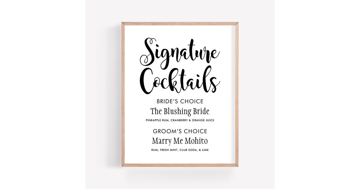 Modern Black Script Signature Cocktails Poster | Zazzle