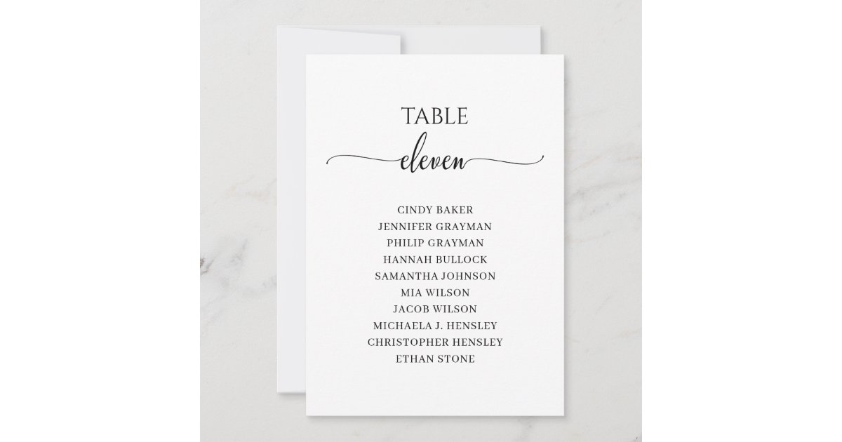 Modern Black Script Table Number 11 Seating Chart | Zazzle