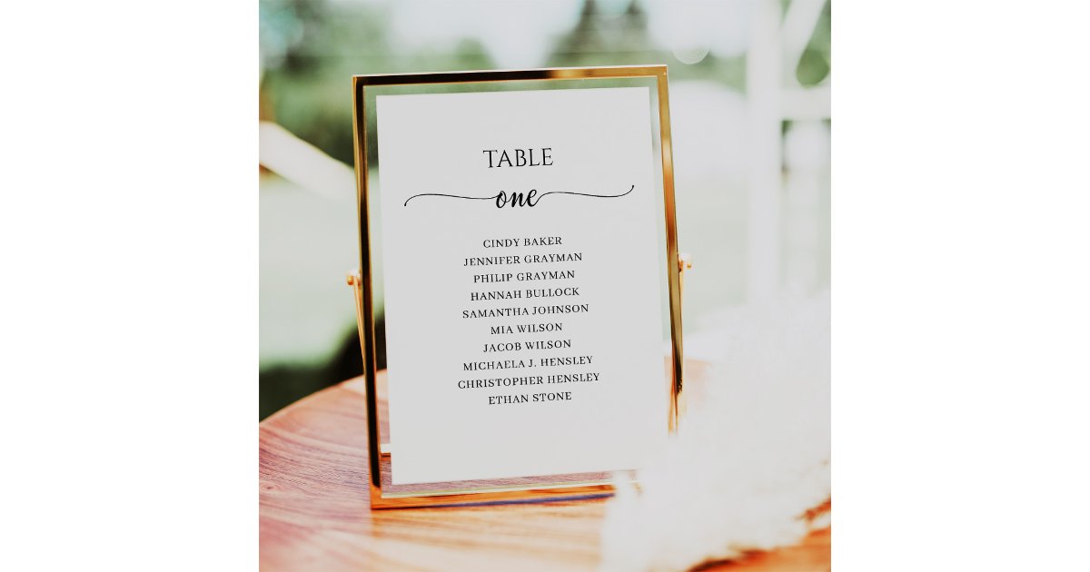 Modern Black Script Table Number 1 Seating Chart | Zazzle