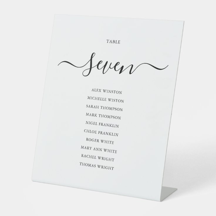 Modern Black Script Table Number Seating Chart Ped Pedestal Sign | Zazzle