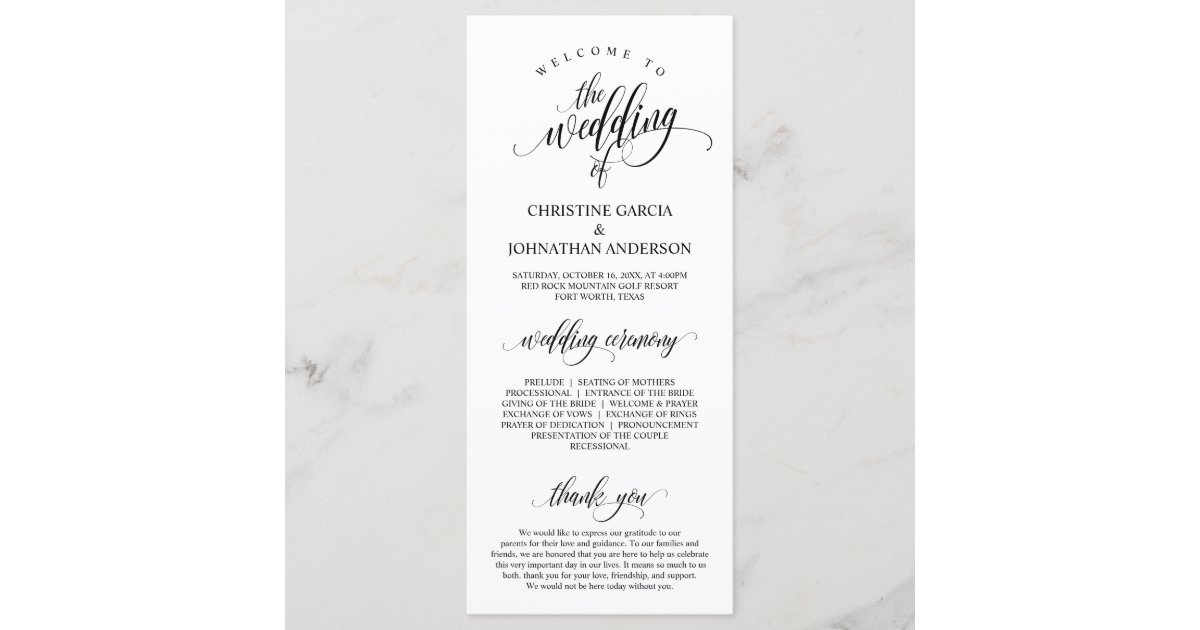 Modern Black Script, Wedding Ceremony Program | Zazzle