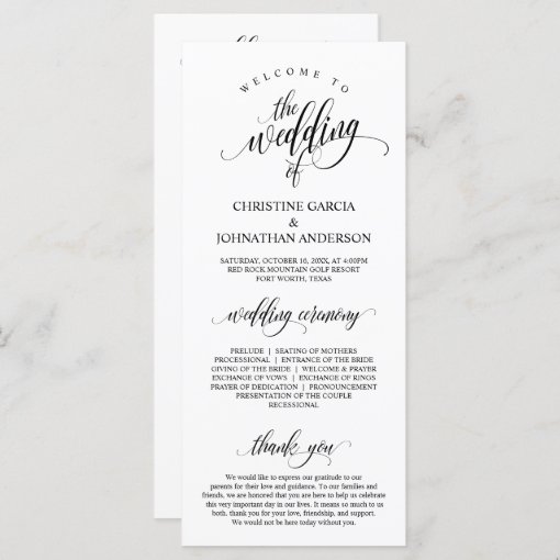 Modern Black Script, Wedding Ceremony Program | Zazzle
