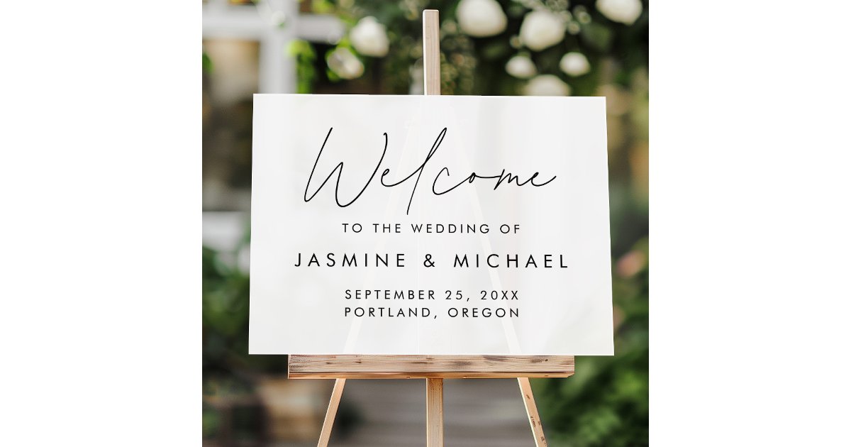 Modern Black Script Wedding Welcome Acrylic Sign | Zazzle