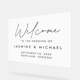 Modern Black Script Wedding Welcome Acrylic Sign | Zazzle