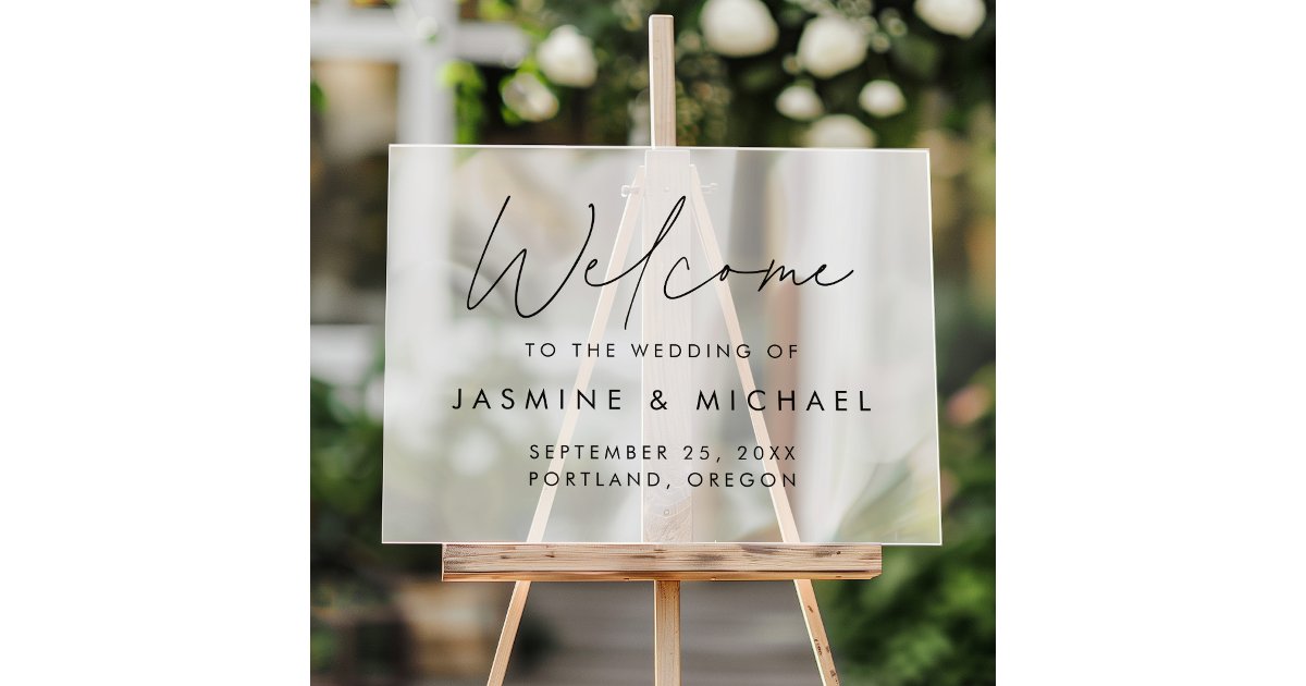 Modern Black Script Wedding Welcome Frosted Acrylic Sign | Zazzle
