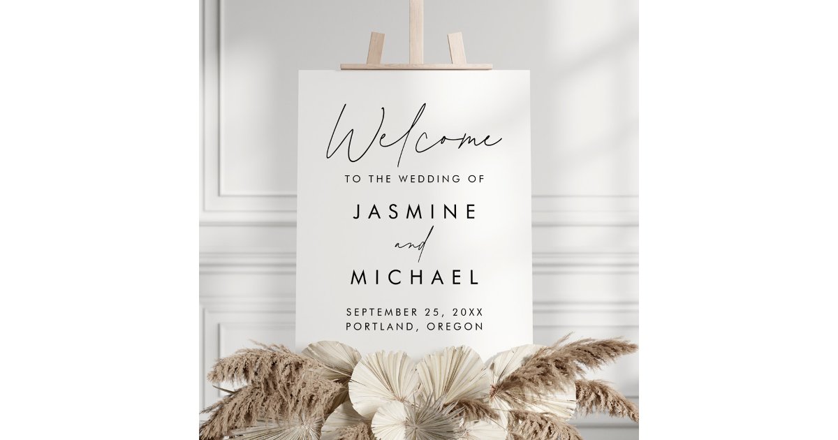 Modern Black Script Wedding Welcome Sign | Zazzle