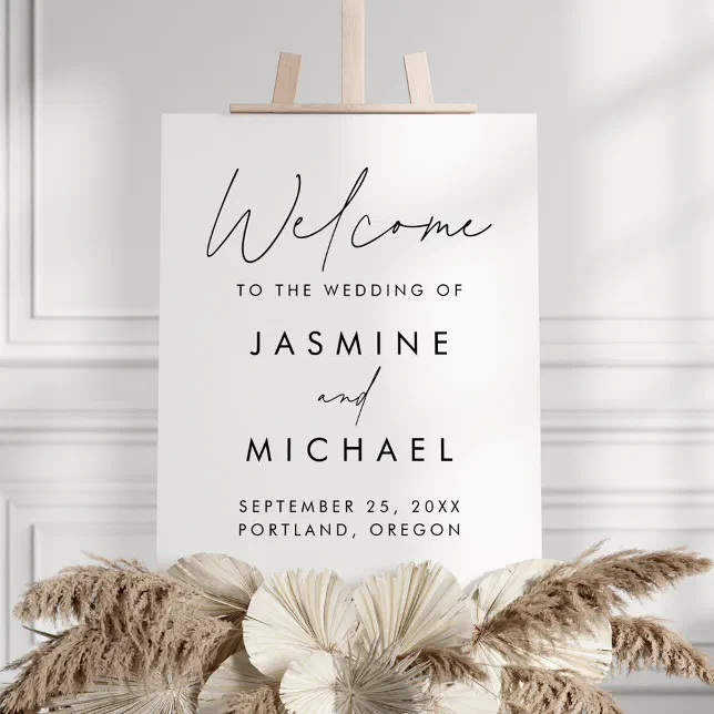 Modern Black Script Wedding Welcome Sign | Zazzle