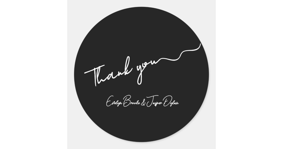 Modern Black Scripted Thank You Sticker | Zazzle