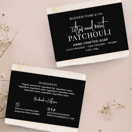 Modern Black Shampoo Bar or Soap Belly Band Label | Zazzle