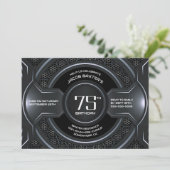 Modern Black Silver 75th Birthday Party Invitation | Zazzle