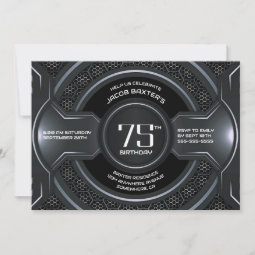 Modern Black Silver 75th Birthday Party Invitation | Zazzle
