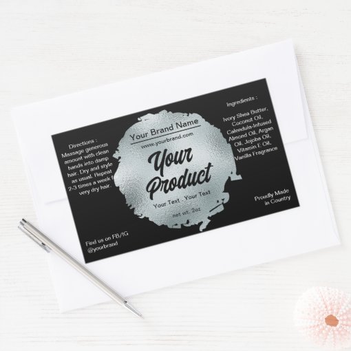 Modern Black Silver Foil Glamorous Luxury Custom Rectangular Sticker ...