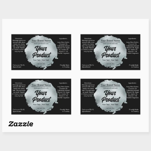 Modern Black Silver Foil Glamorous Luxury Custom Rectangular Sticker ...